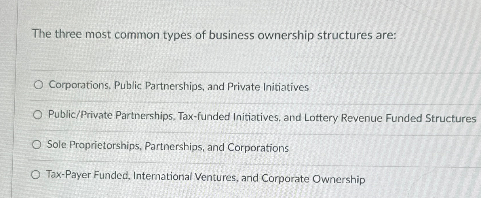 Solved The three most common types of business ownership | Chegg.com