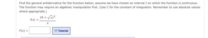 Solved Find the general antiderivative for the function | Chegg.com