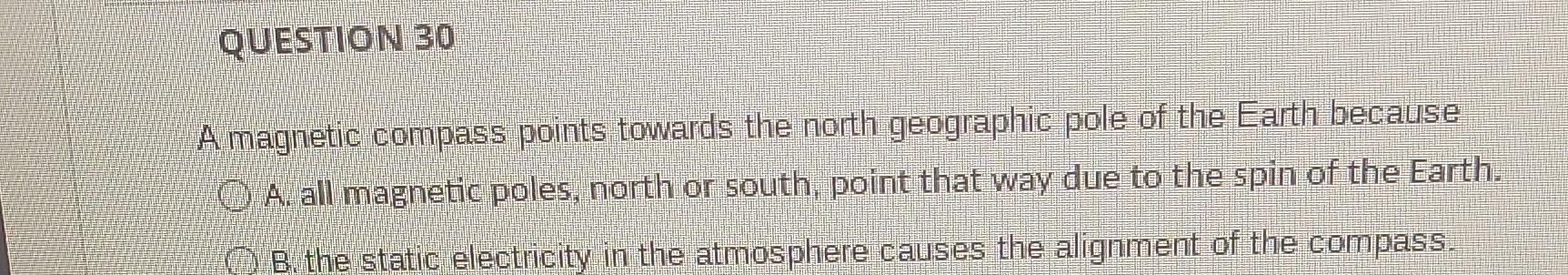 Solved A magnetic compass points towards the north | Chegg.com