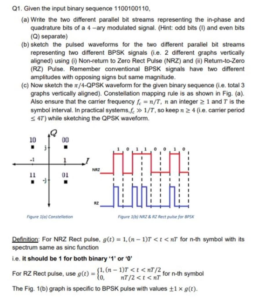 Q1. Given the input binary sequence 1100100110 , (a) | Chegg.com