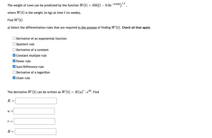 Solved The weight of cows can be predicted by the function | Chegg.com