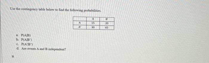Solved Use the contingency table below to find the following | Chegg.com