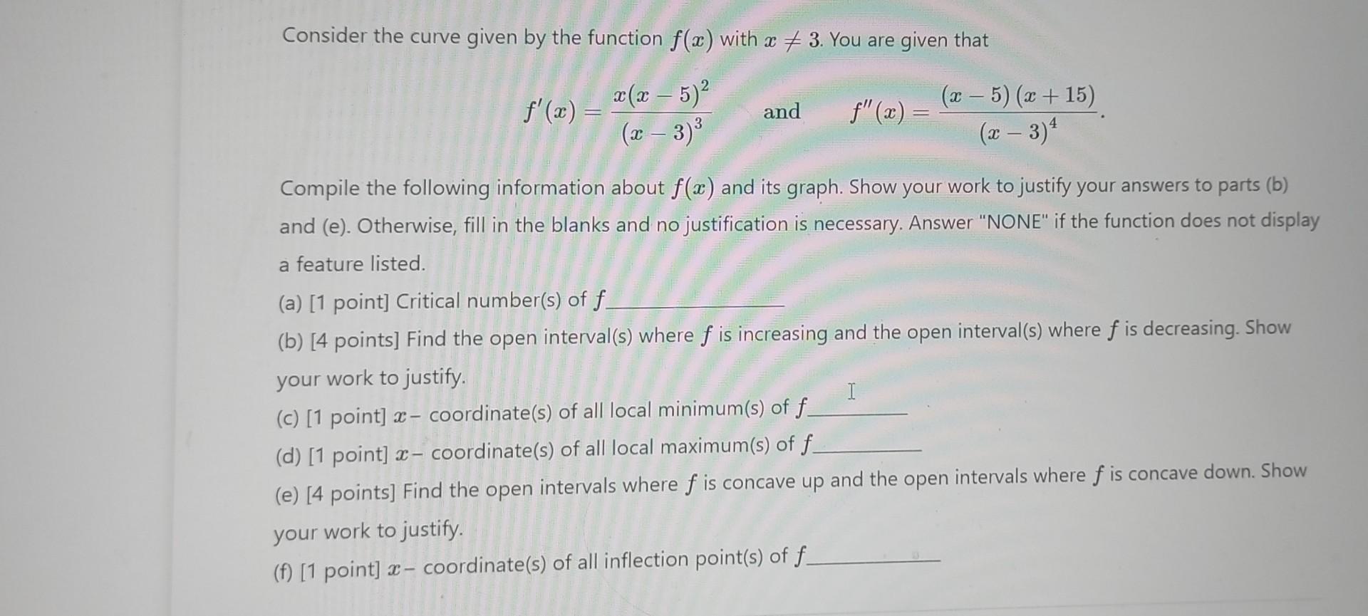 Solved Consider the curve given by the function f(x) with | Chegg.com