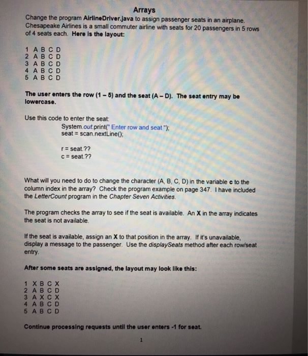 Solved Arrays Change the program AirlineDriver Java to | Chegg.com