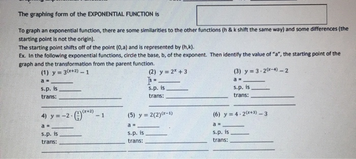 Solved The graphing form of the EXPONENTIAL FUNCTION is To | Chegg.com