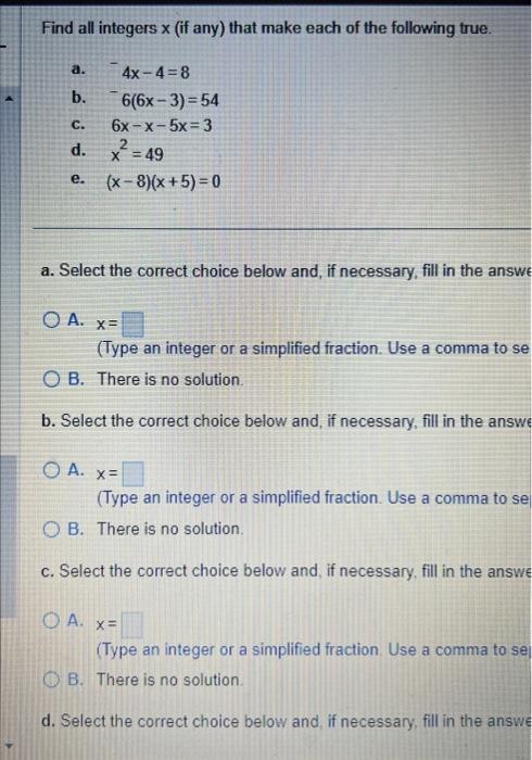 Solved Find all integers x (if any) that make each of the | Chegg.com