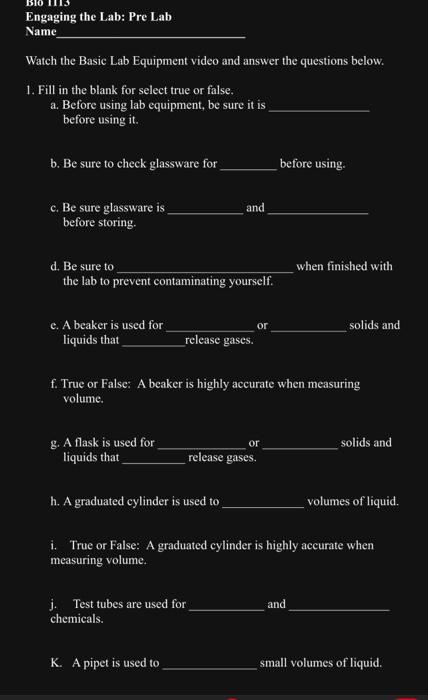 Solved Engaging the Lab: Pre Lab Name Watch the Basic Lab | Chegg.com