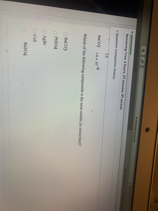 Solved QUESTION 25 Solubility Products (Ksp) 4 points BaSO4 | Chegg.com