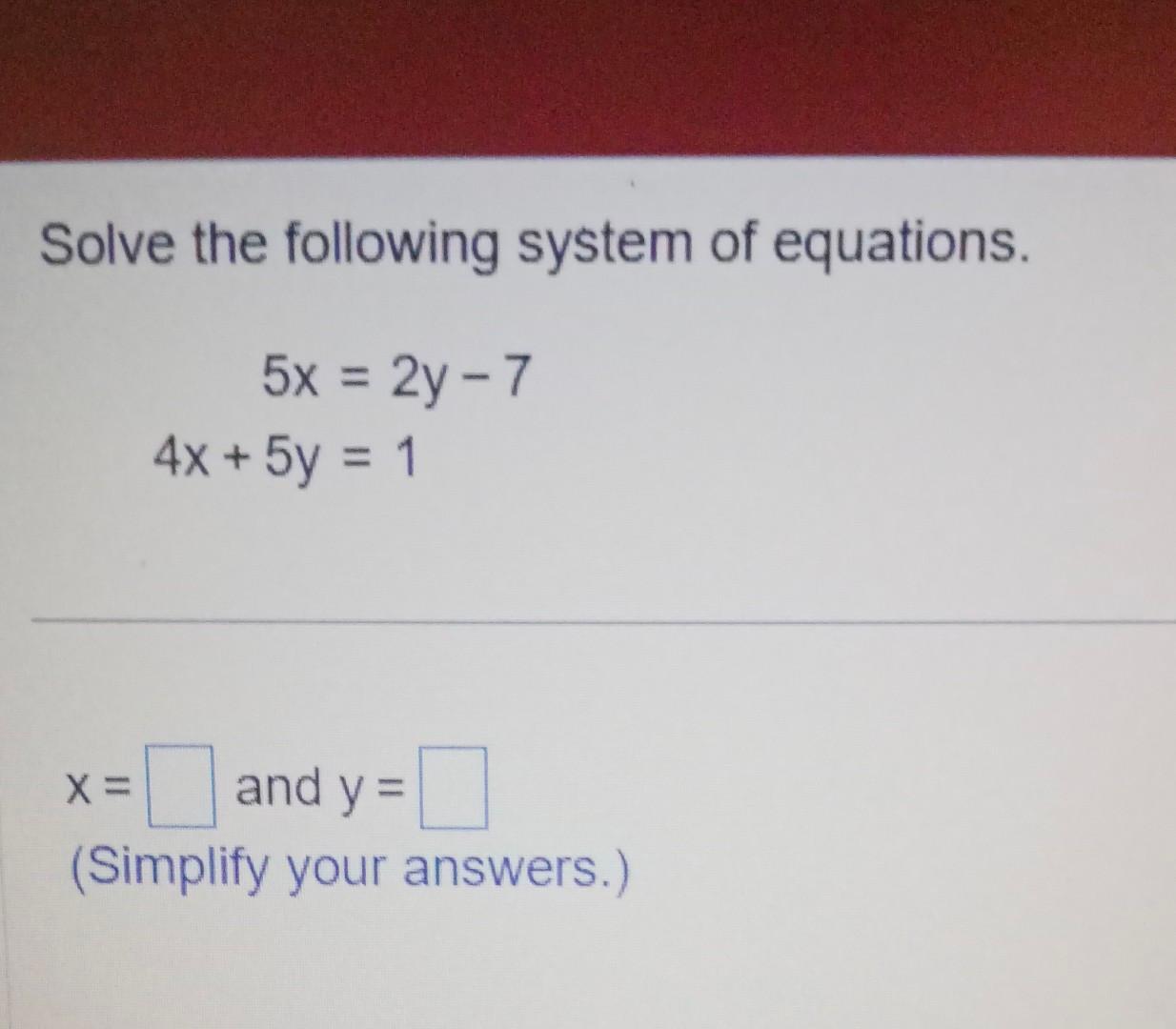 Solved Solve the following system of equations. | Chegg.com