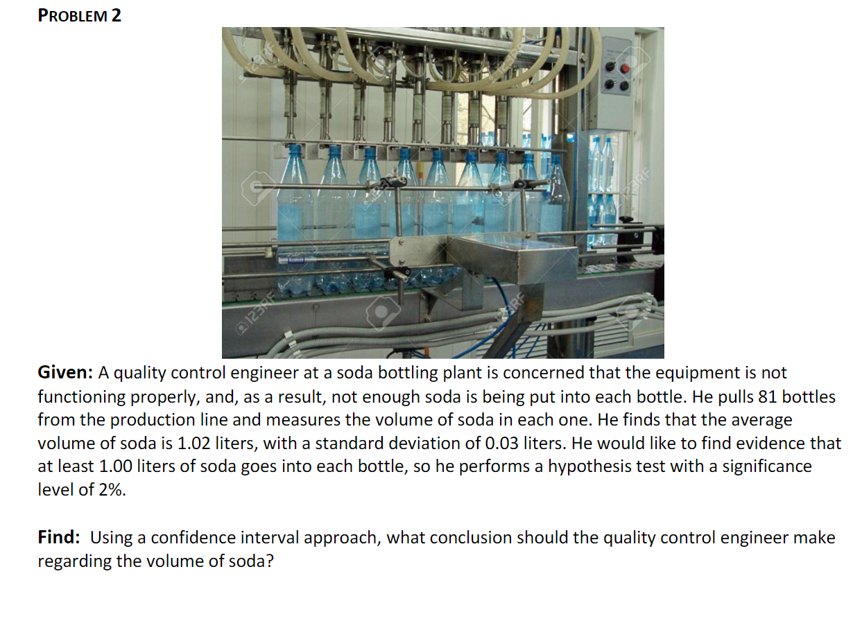 Solved Given: A quality control engineer at a soda bottling | Chegg.com
