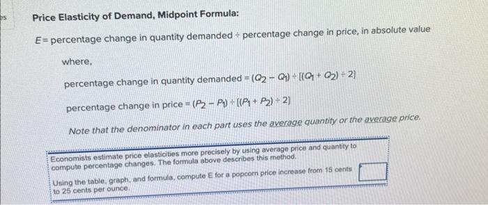 Solved Price Elasticity of Demand, Midpoint Formula: E= | Chegg.com