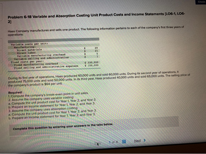 Solved Checki Problem 6-18 Variable and Absorption Costing | Chegg.com