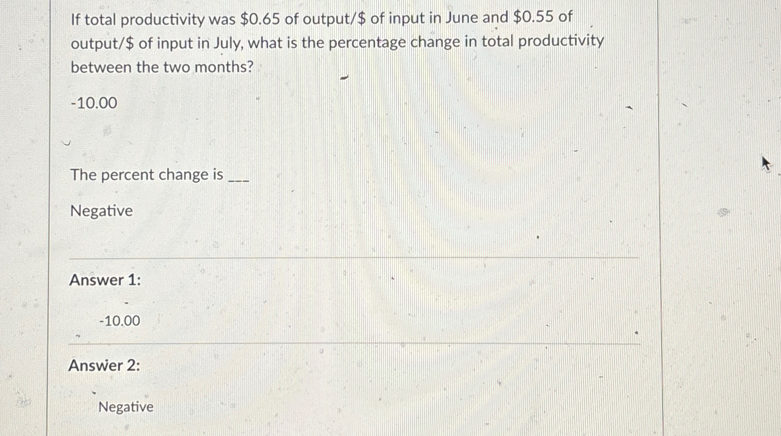 Solved If total productivity was $0.65 ﻿of output $$ of | Chegg.com