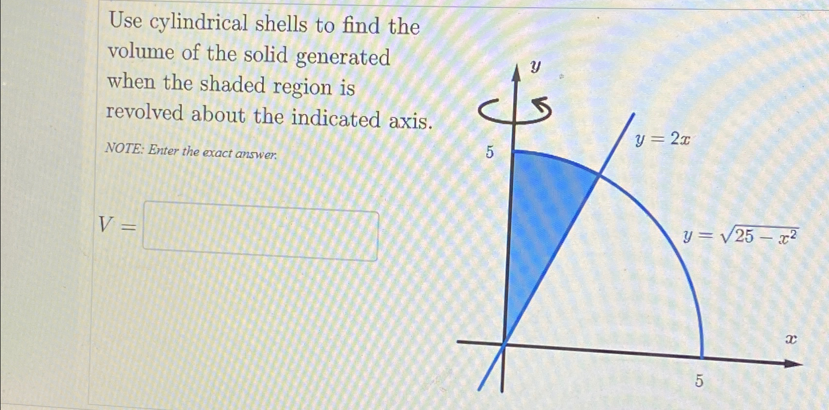 Solved Use cylindrical shells to find the volume of the | Chegg.com