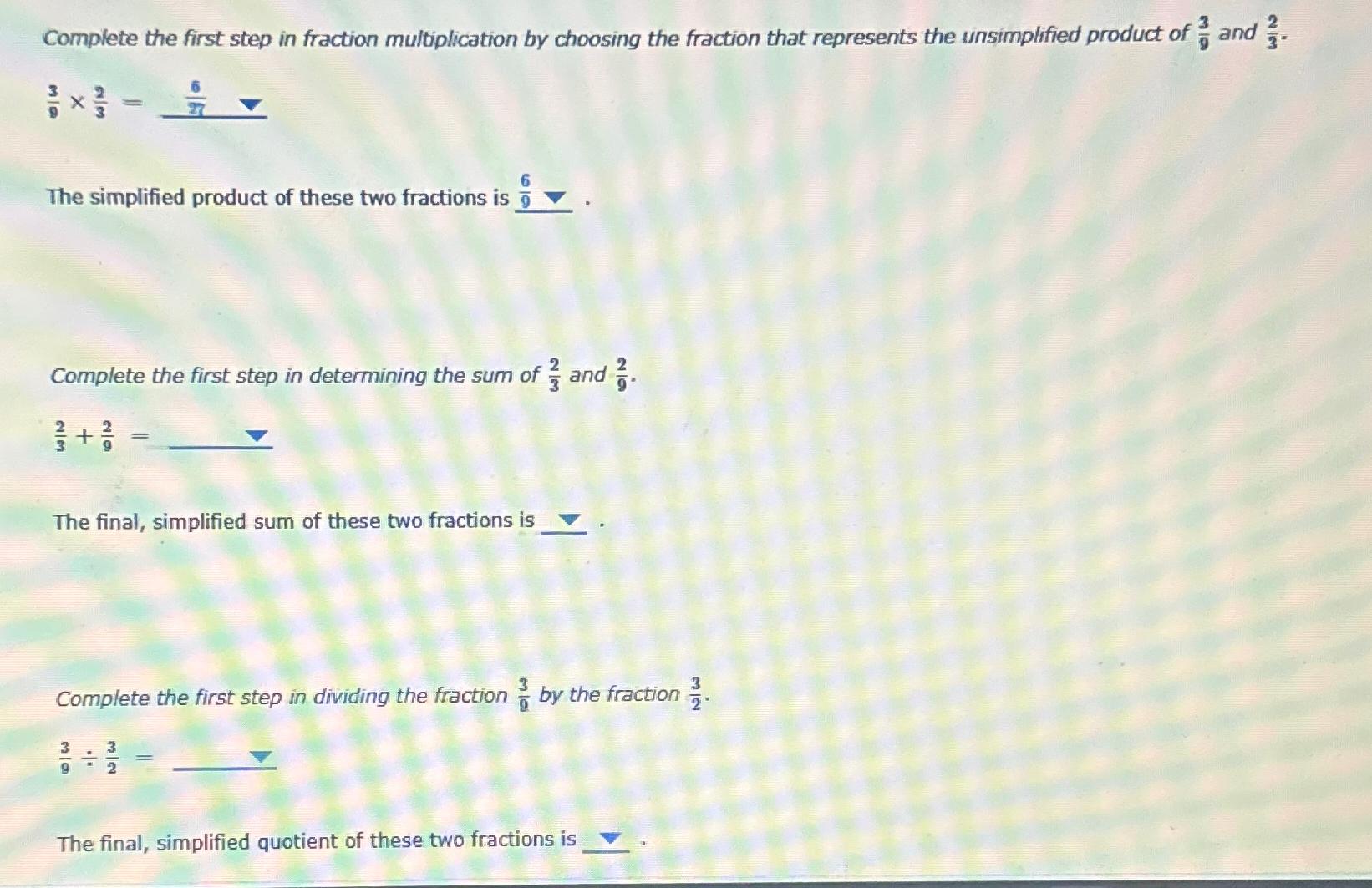 Solved Complete the first step in fraction multiplication by | Chegg.com