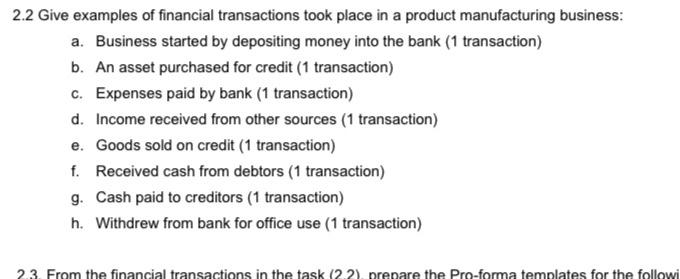 Solved 2 Give examples of financial transactions took place | Chegg.com