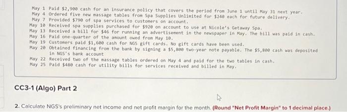 Solved May 1 Paid $2,900 cash for an insurance policy that | Chegg.com