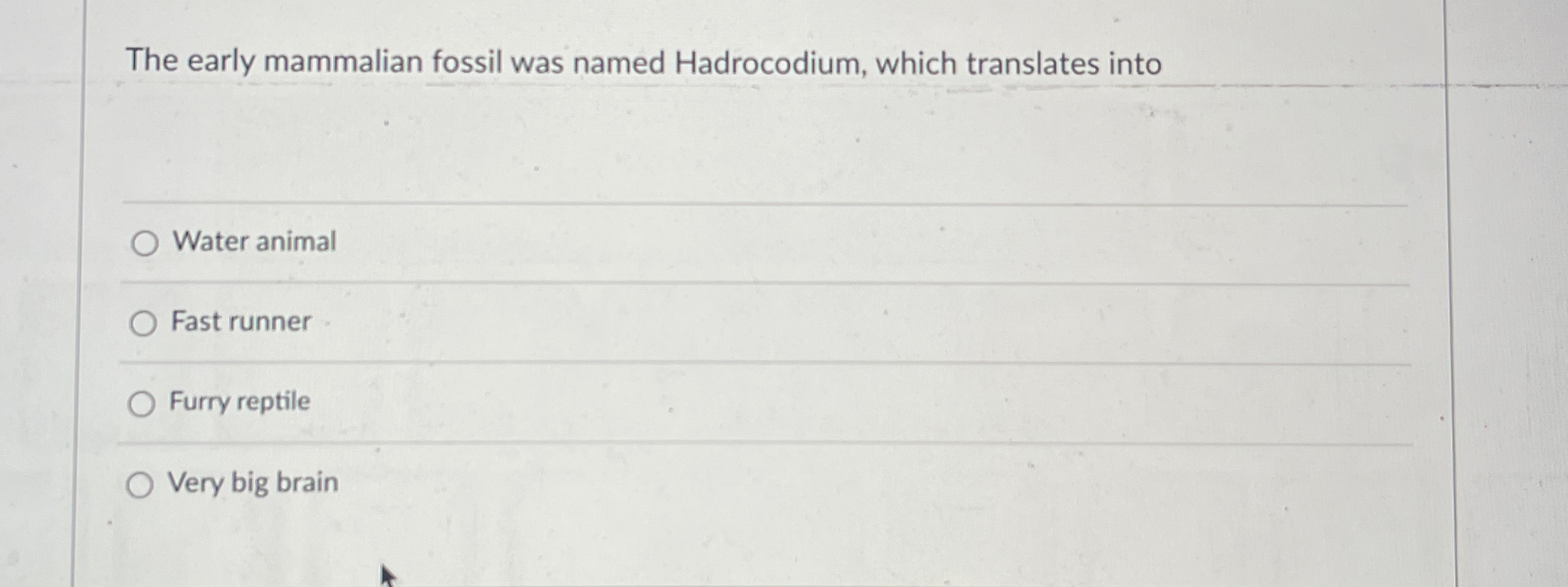 Solved The early mammalian fossil was named Hadrocodium, | Chegg.com
