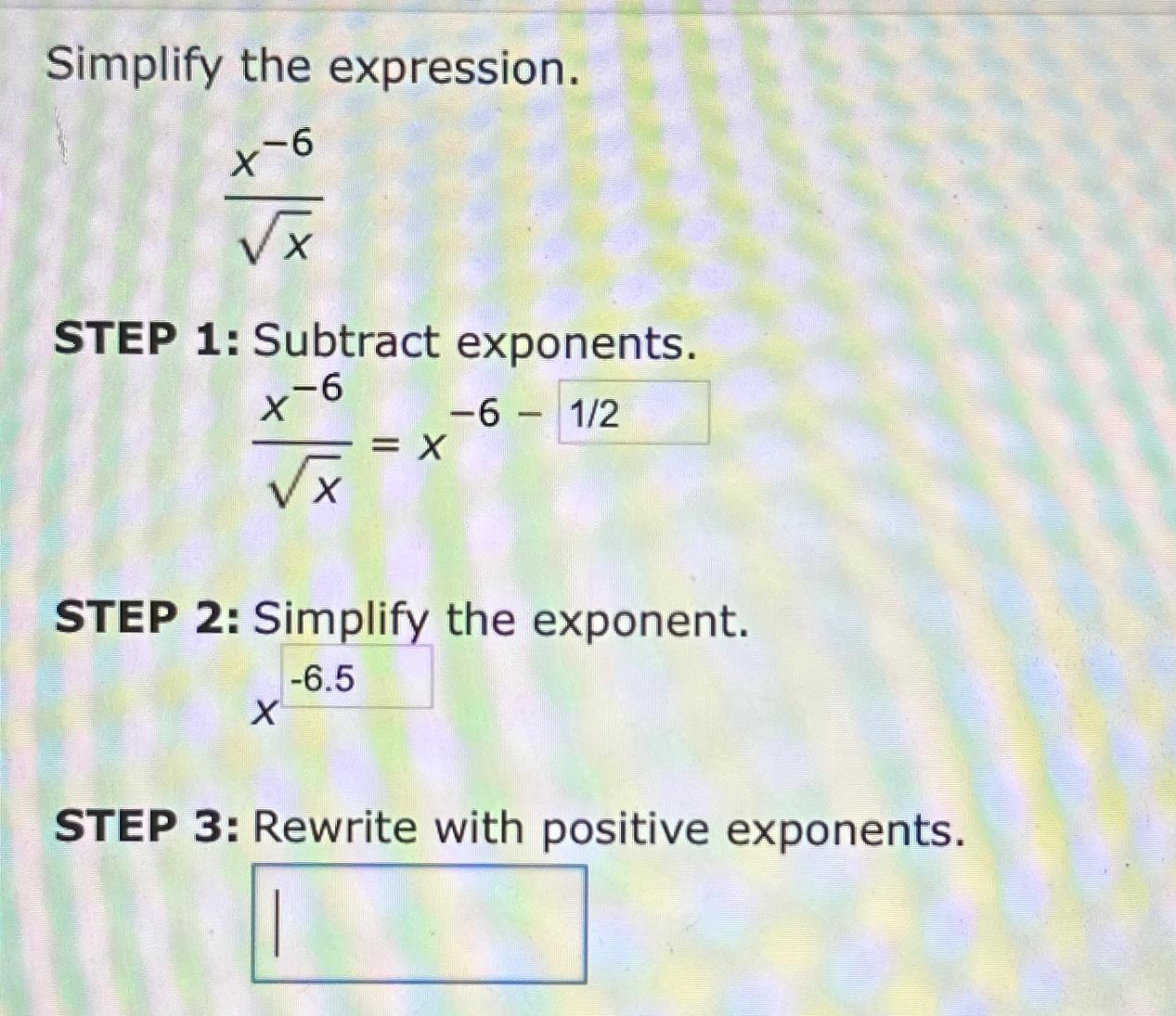 Solved Simplify the expression.x-6x2STEP 1: Subtract | Chegg.com