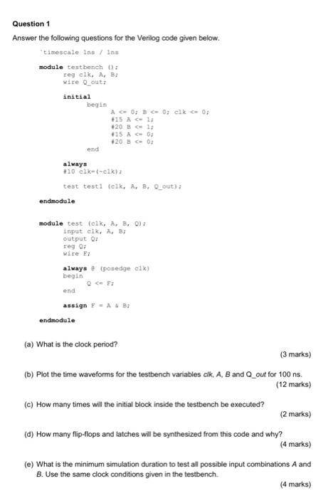 Solved Question 1 Answer the following questions for the | Chegg.com