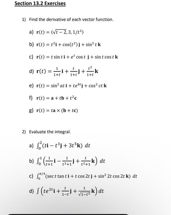 Solved 1) Find the derivative of each vector function. a) | Chegg.com