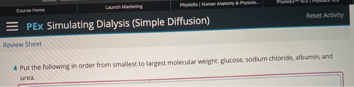 Solved Physioex 1001 Course Home Reset Activity Launch | Chegg.com
