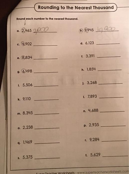 Solved Rounding to the Nearest Thousand Round each number to | Chegg.com
