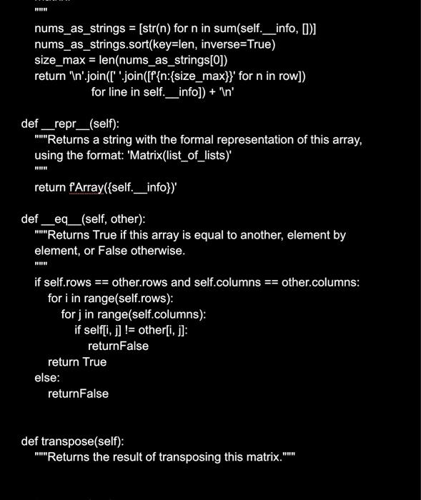 Solved class Matrix: n" Instances of this class represent a | Chegg.com