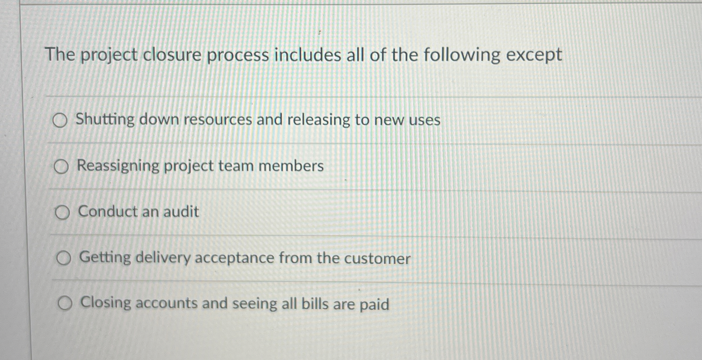 Solved The project closure process includes all of the | Chegg.com