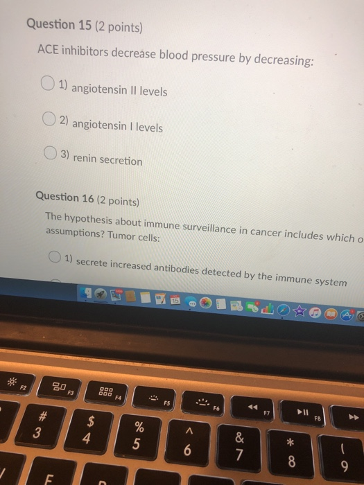 Solved Question 15 (2 points) ACE inhibitors decrease blood | Chegg.com