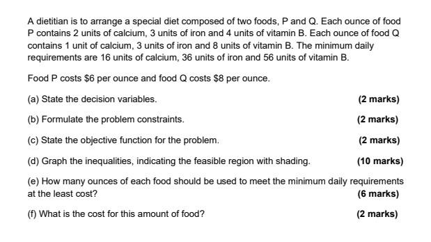 Solved A dietitian is to arrange a special diet composed of | Chegg.com