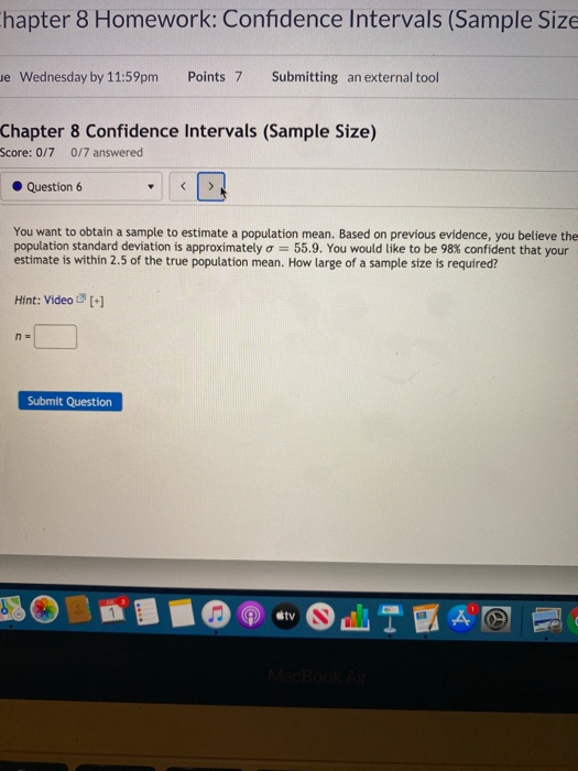 Solved hapter 8 Homework: Confidence Intervals (Sample Size | Chegg.com