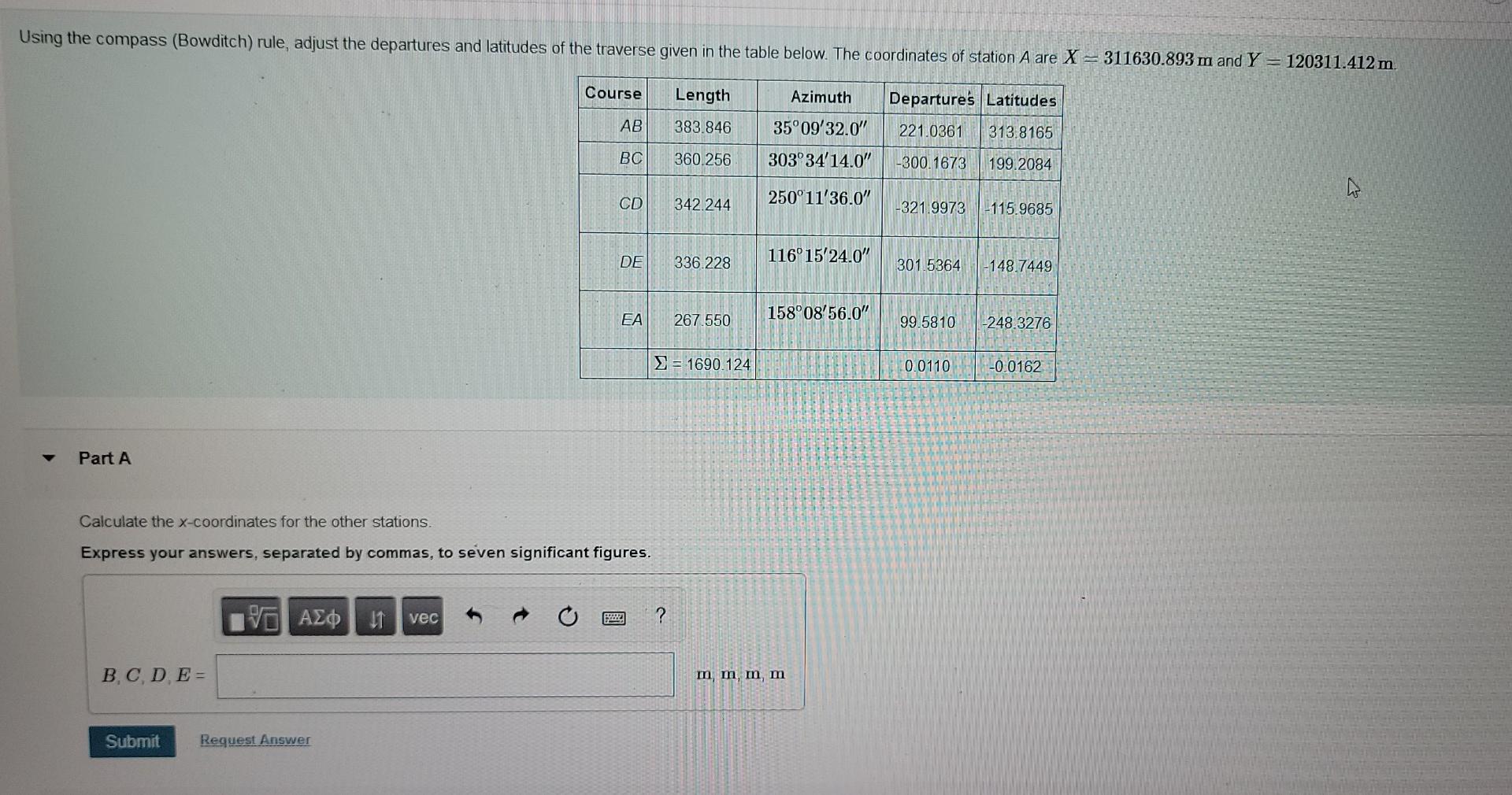 Solved Using the compass (Bowditch) rule, adjust the | Chegg.com
