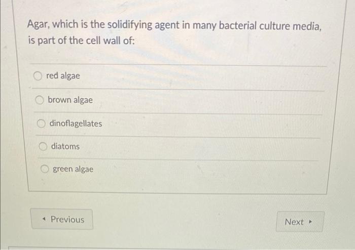 Solved Agar, which is the solidifying agent in many | Chegg.com