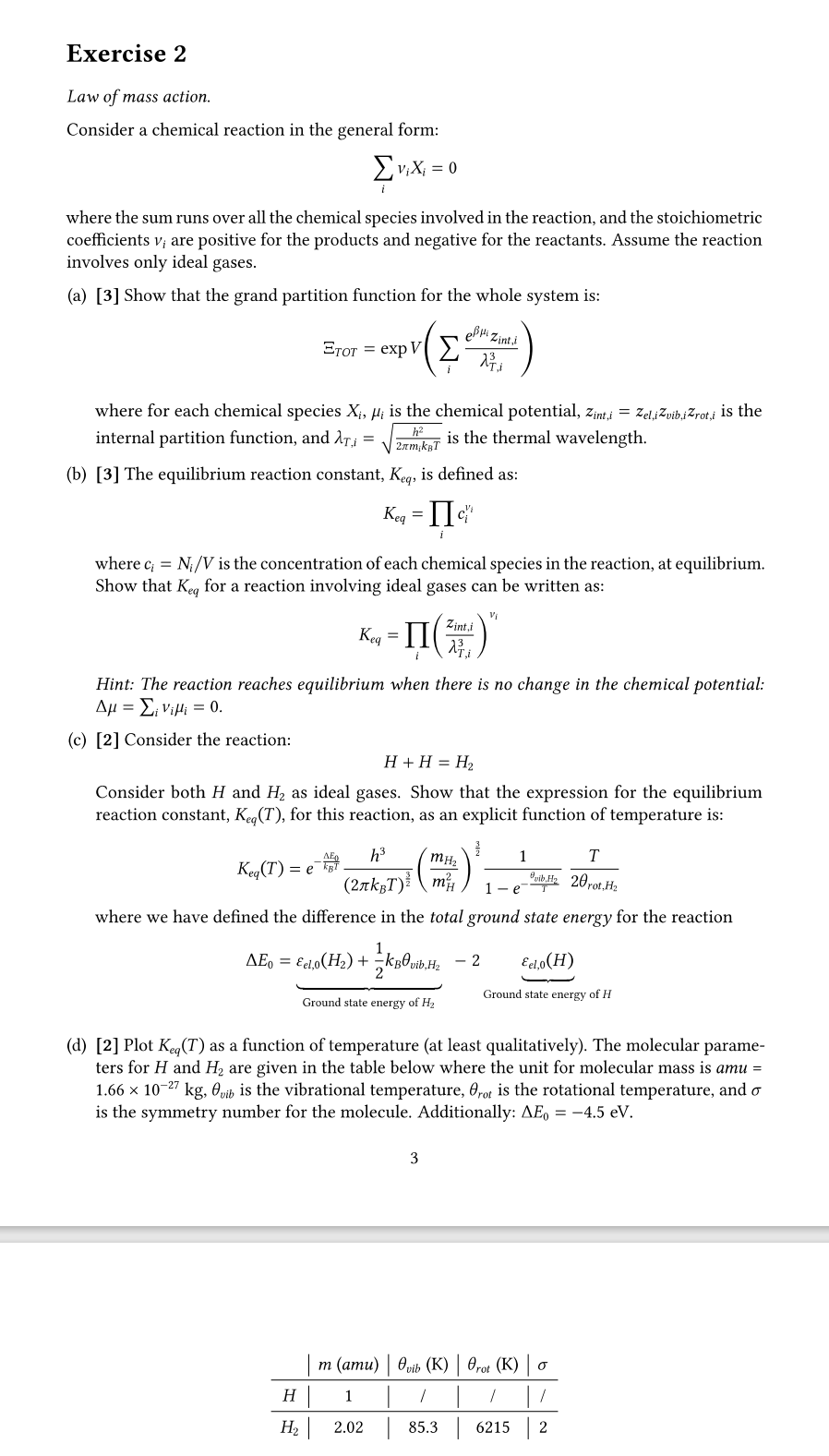 Solved Exercise 2Law of mass action.Consider a chemical | Chegg.com