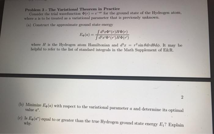 Solved Problem 3 The Variational Theorem In Practice
