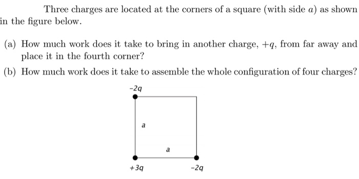 Solved Three charges are located at the corners of a square | Chegg.com