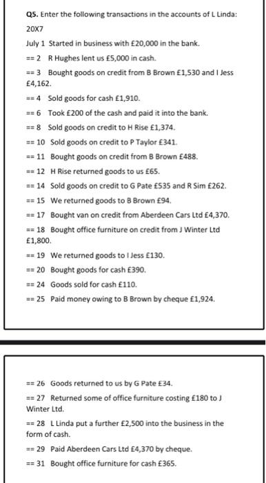 Solved Q5. Enter the following transactions in the accounts | Chegg.com