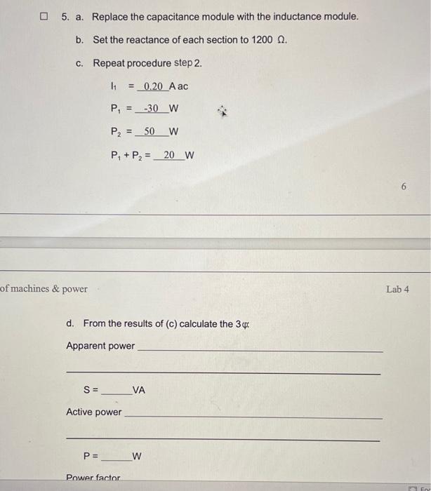 Solved 5. a. Replace the capacitance module with the | Chegg.com