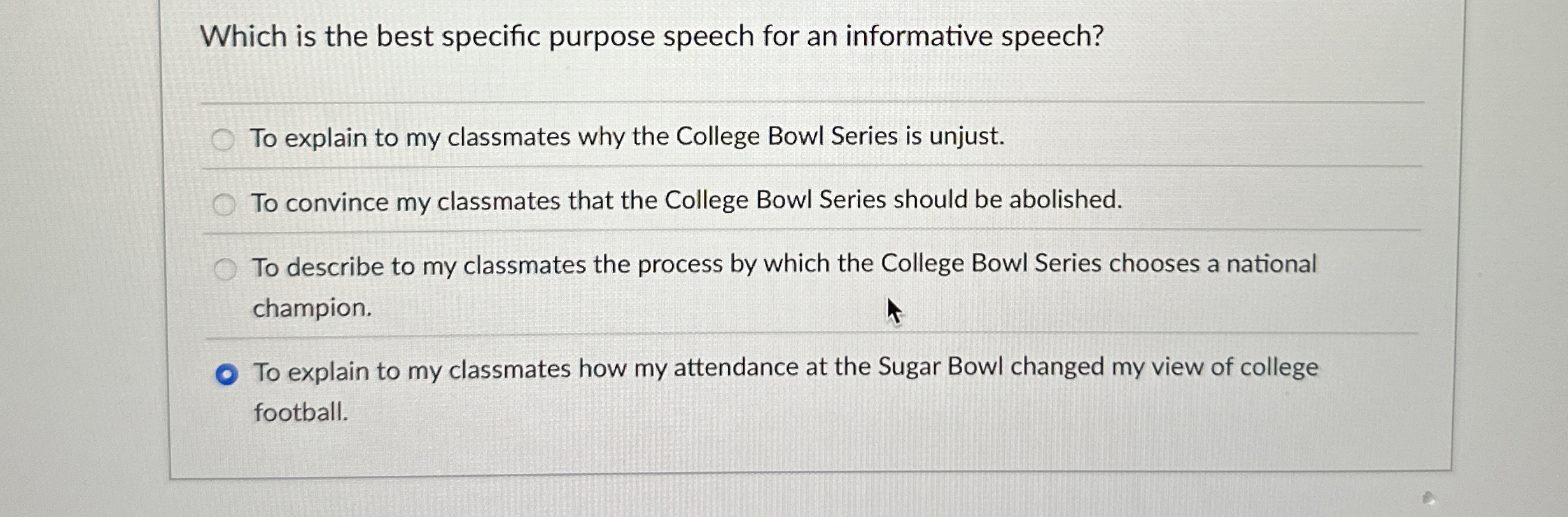 Solved Which is the best specific purpose speech for an | Chegg.com