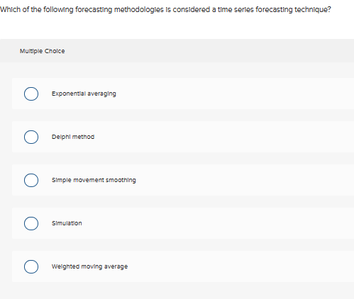 Solved Which of the following forecasting methodologies is | Chegg.com
