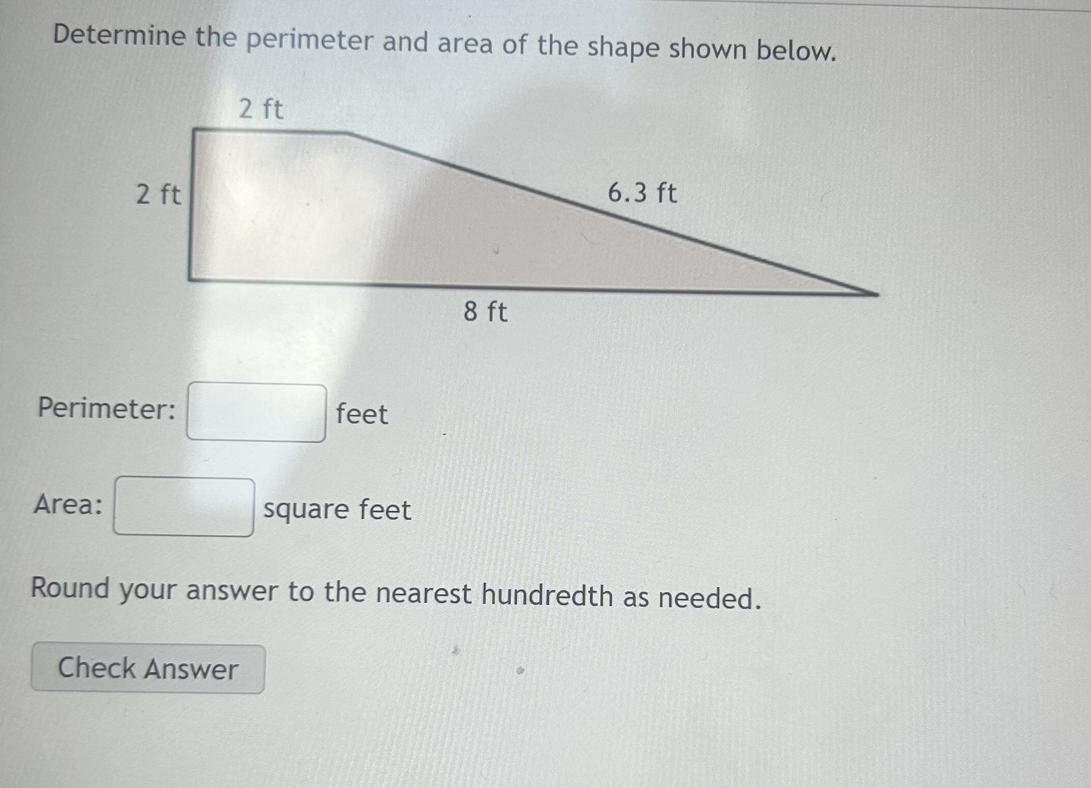Solved Determine the perimeter and area of the shape shown | Chegg.com