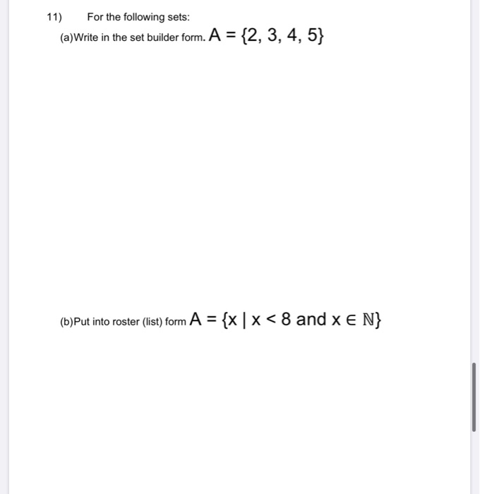 Solved 11) For the following sets: (a)Write in the set | Chegg.com