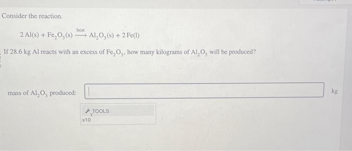 Solved Consider The Reaction 2al S Fe2o3 S Beat Al2o3