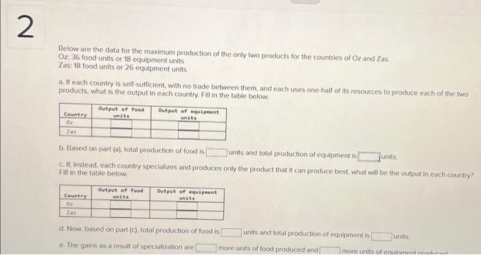 Solved 2 Below are the data for the maximum production of | Chegg.com