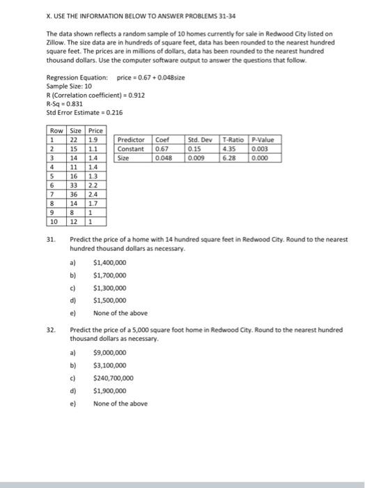 Solved VII. USE THE INFORMATION BELOW TO ANSWER PROBLEMS | Chegg.com