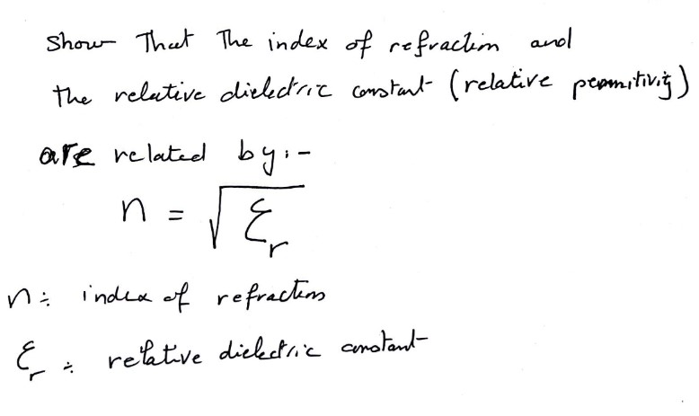 Solved Show That the index of refraction andthe relative | Chegg.com