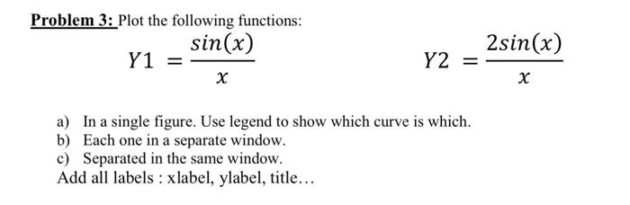Solved Problem 3: Plot the following functions: | Chegg.com