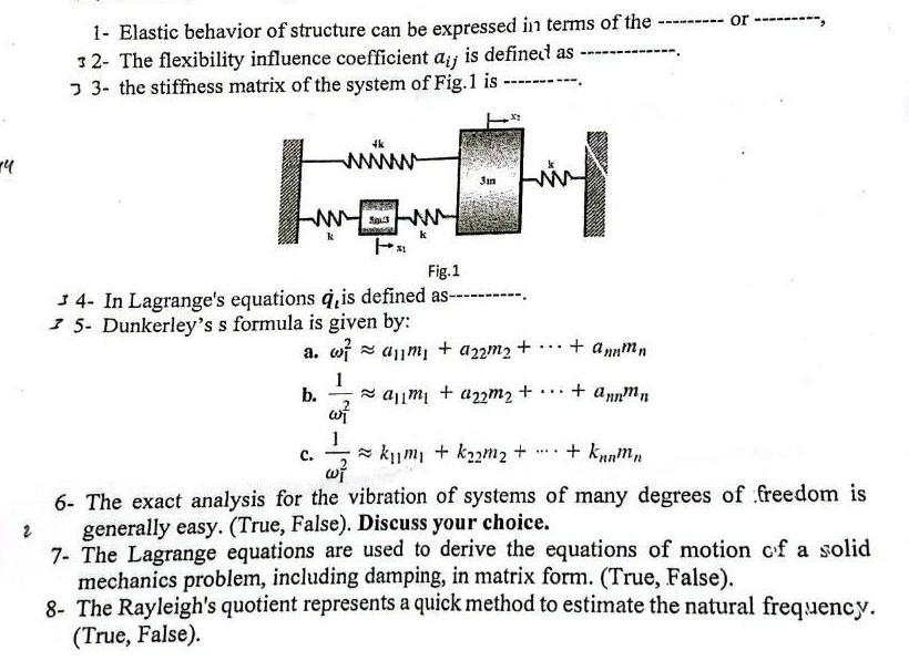 Solved 1- Elastic behavior of structure can be expressed in | Chegg.com
