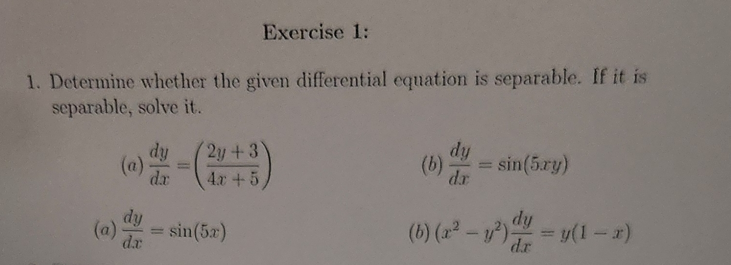 Exercise 1:Determine whether the given differential | Chegg.com